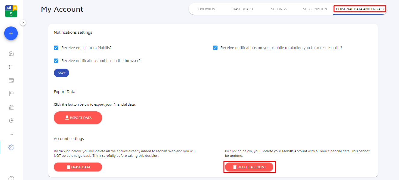 How can I delete my profile from Mobills? – Help Center